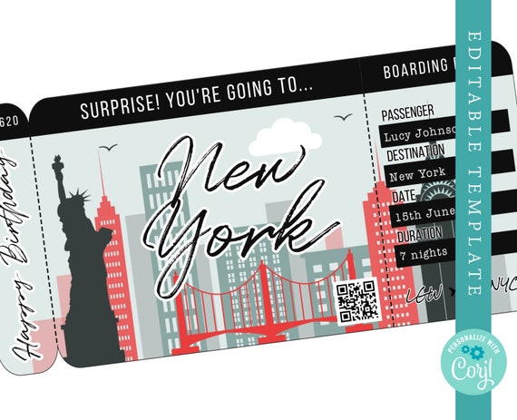 New York Boarding Pass Template Trip to New York Airplane | Etsy