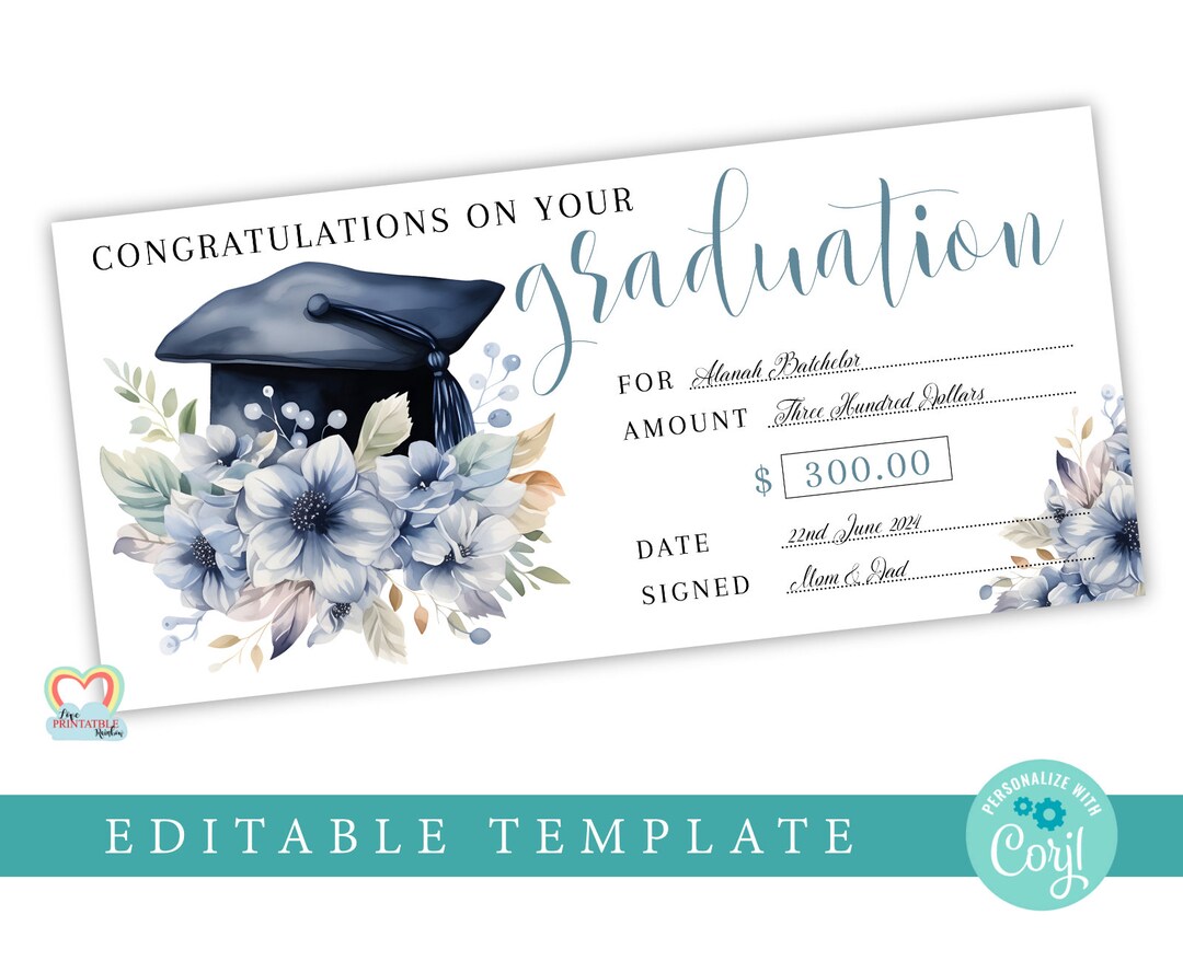 Graduation Gifting Cheque. Printable Blank Cheque. Euros, Pounds and ...