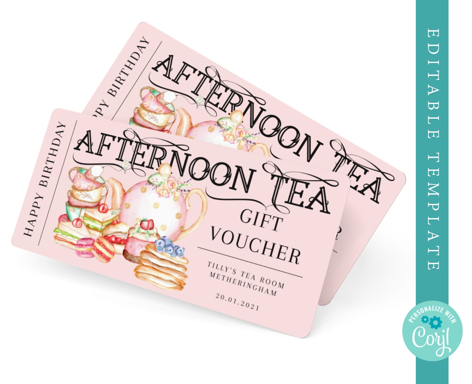 Afternoon Tea Gift Voucher: Printable Birthday Template - Etsy UK