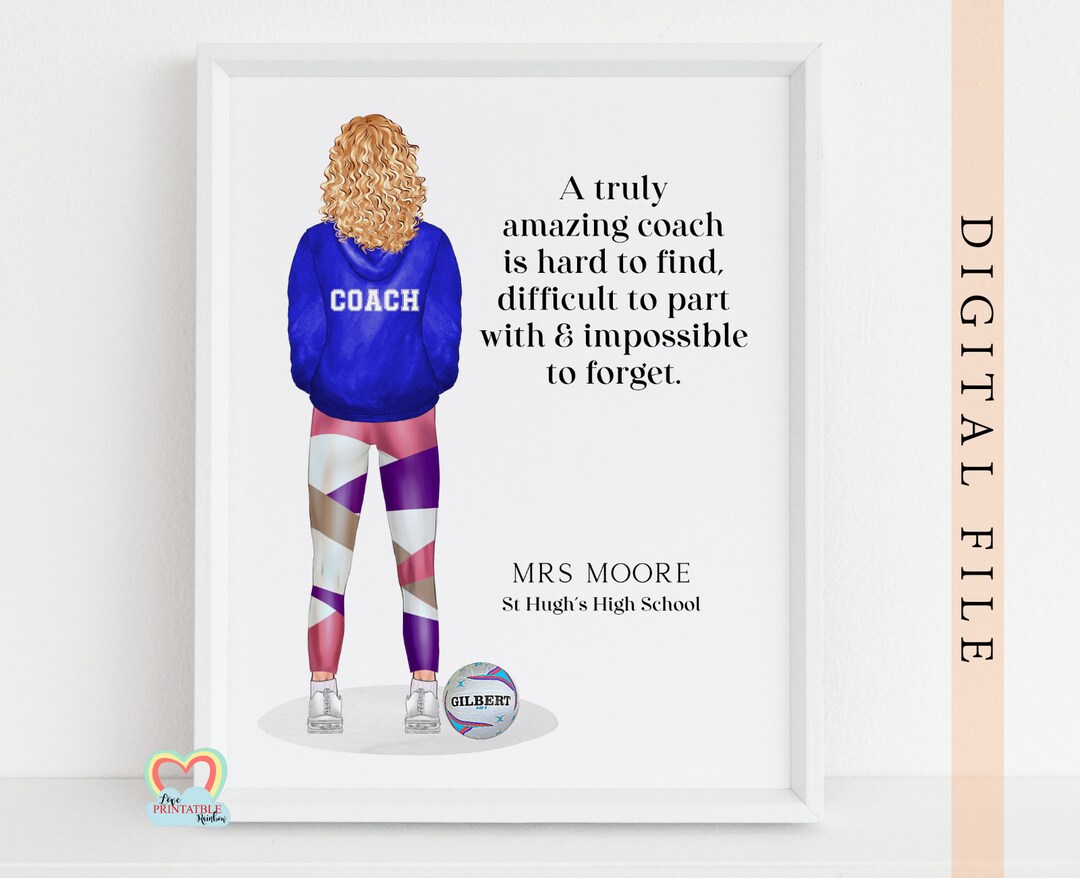 Coach Gift Printable Netball Coach Print Personalised Gift for Coach ...