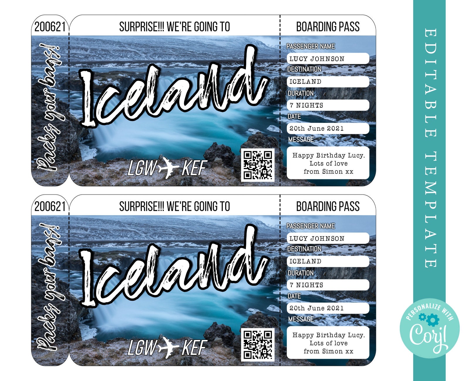 Iceland Boarding Pass Template Trip to Keflavík Airplane - Etsy