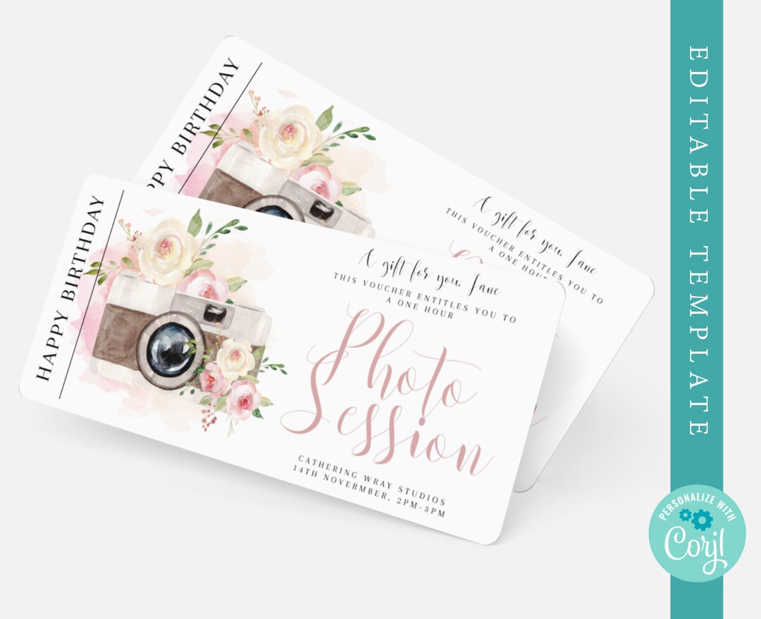 Photography Gift Voucher Printable Photo Sessions Voucher Editable Gift ...