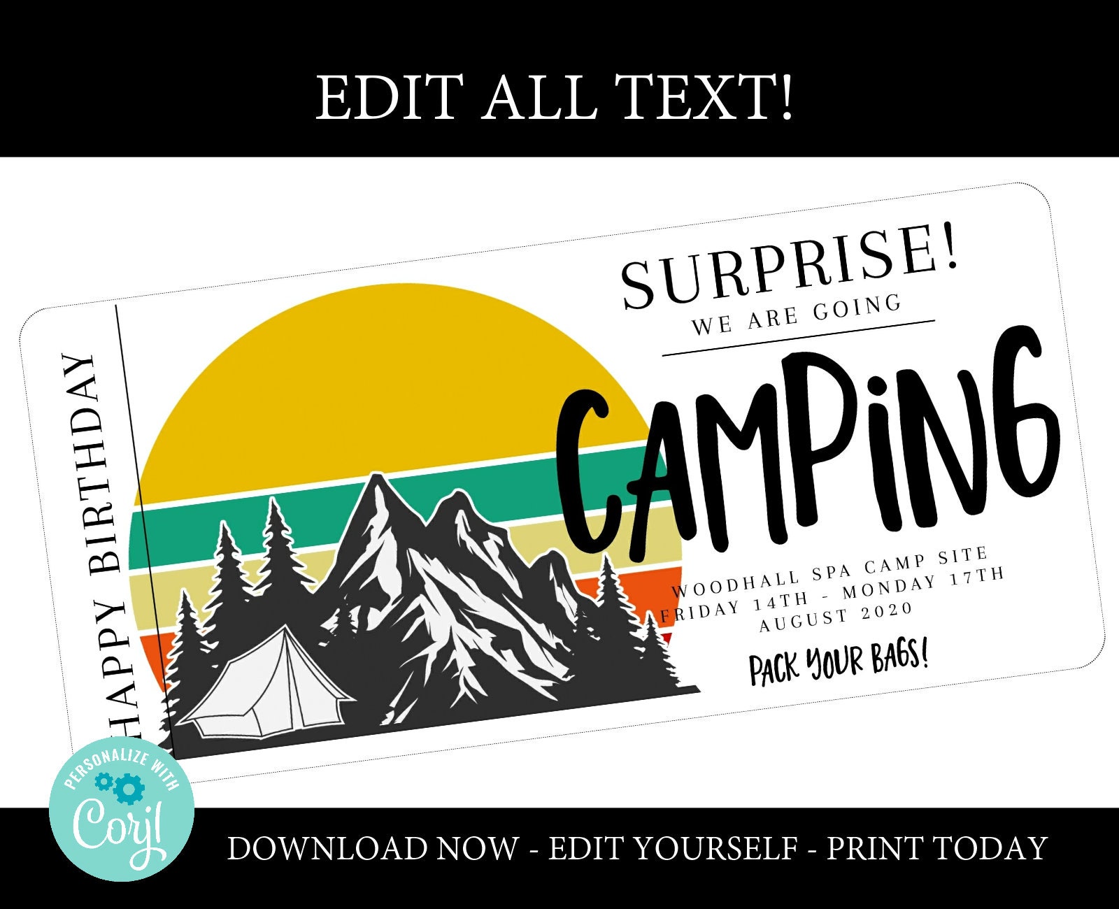 Camping gift voucher camping trip camping vacation | Etsy