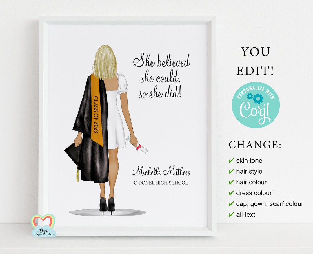 Personalized Graduation Print, Girl Graduation Printable, Editable ...