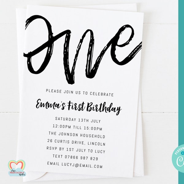 Black and White 1st Birthday Invitation - Etsy