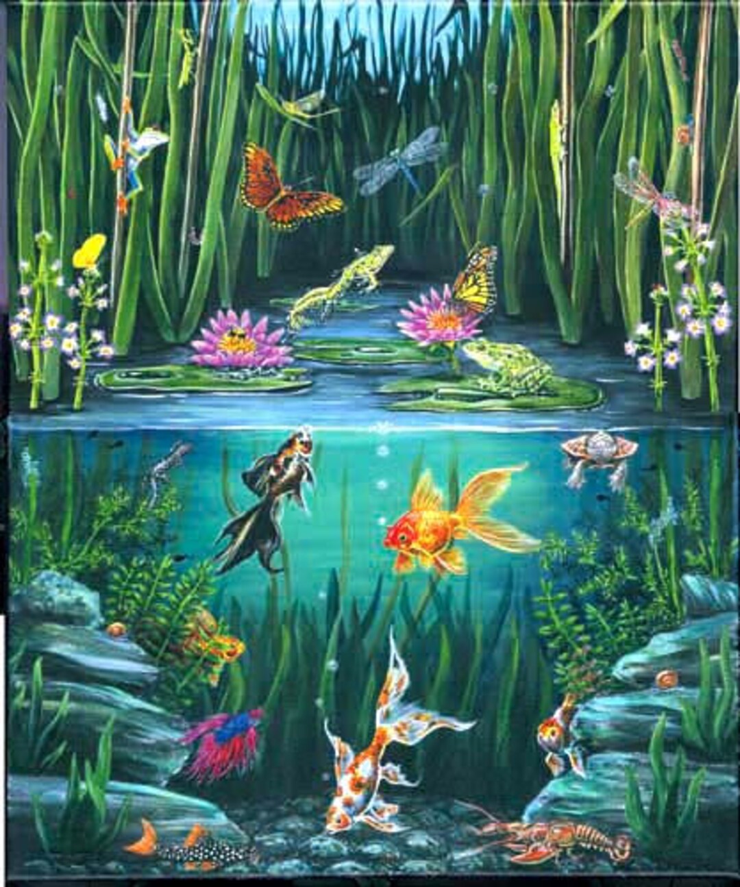 Backyard Pond, Backyard Pond Painting, Pond Painting, Backyard Painting ...