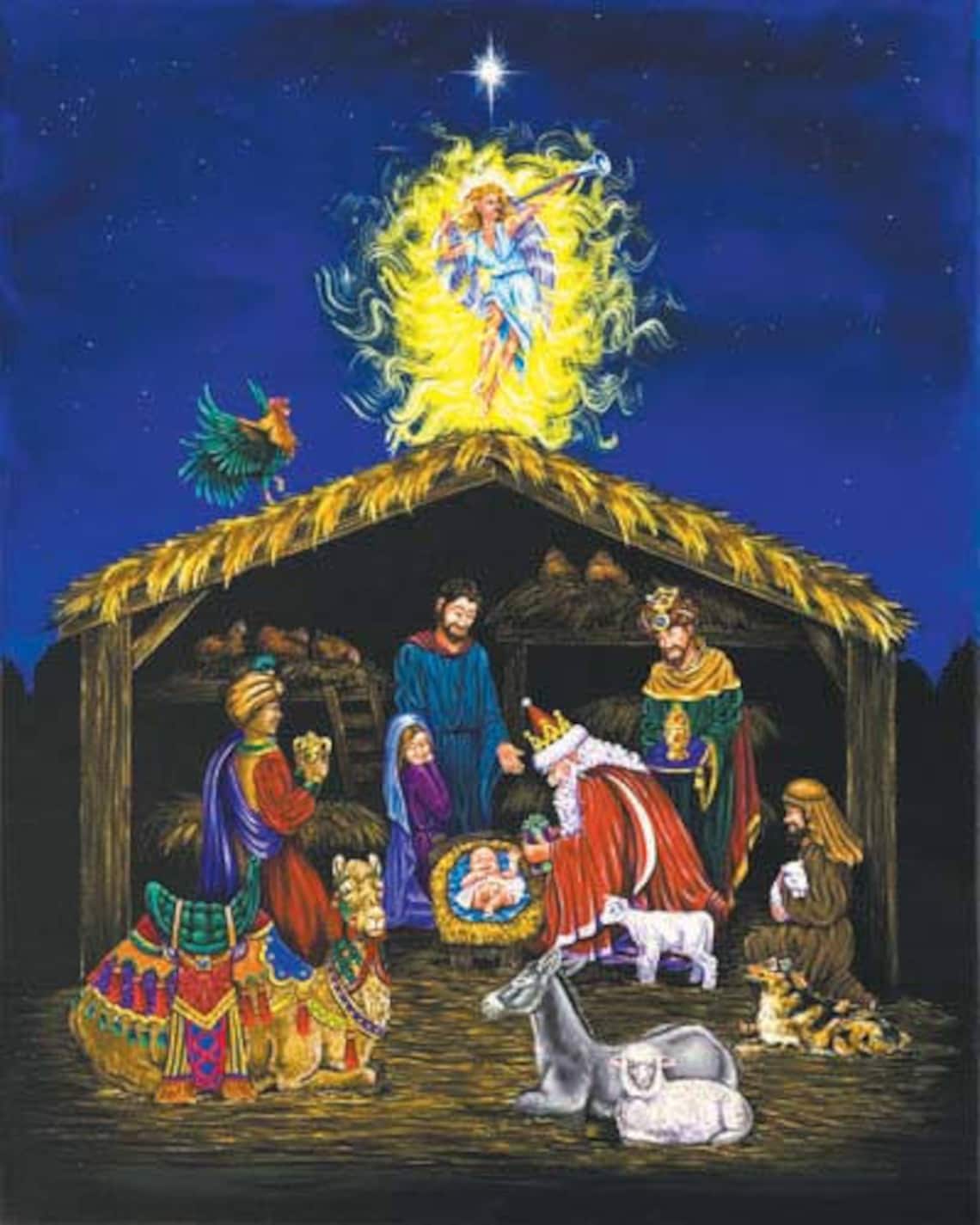 Santa Nativity Scene, Nativity Painting, Santa Painting, Christmas ...