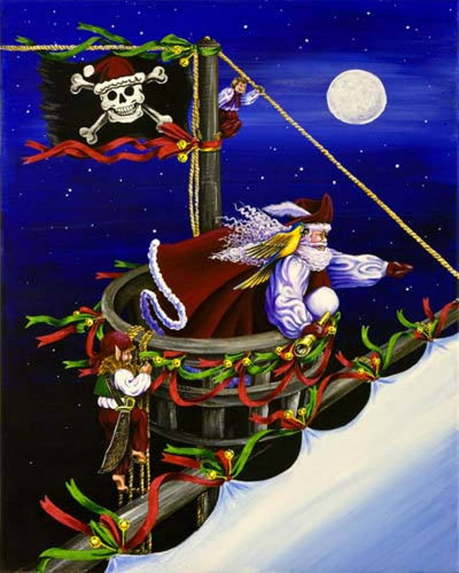 Pirate Santa, Pirate Santa Painting, Pirate Christmas Painting, Santa ...