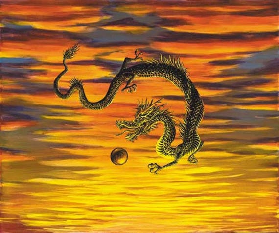 Sunset Dragon Sunset Dragon Painting Sunset Painting Dragon - Etsy