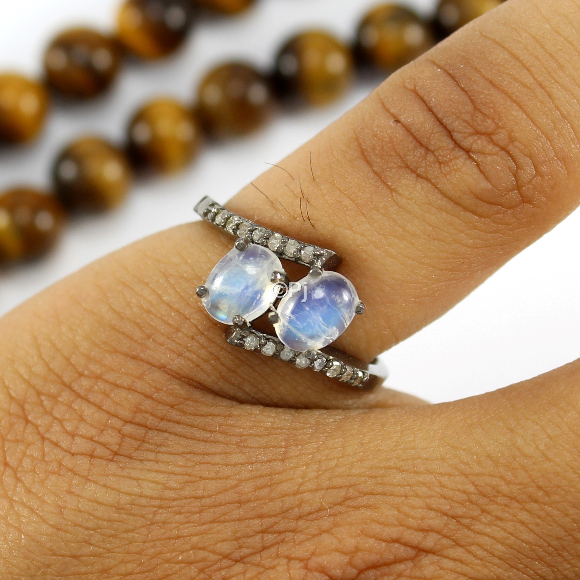 Natural Pave Diamond Moonstone Ring Minimalist Ring Rainbow | Etsy