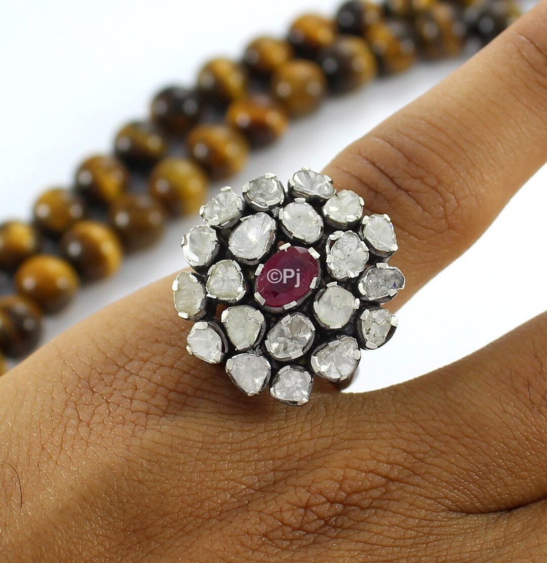 Ruby Polki Diamond Ring Polki Diamond Ring Ruby Diamond - Etsy