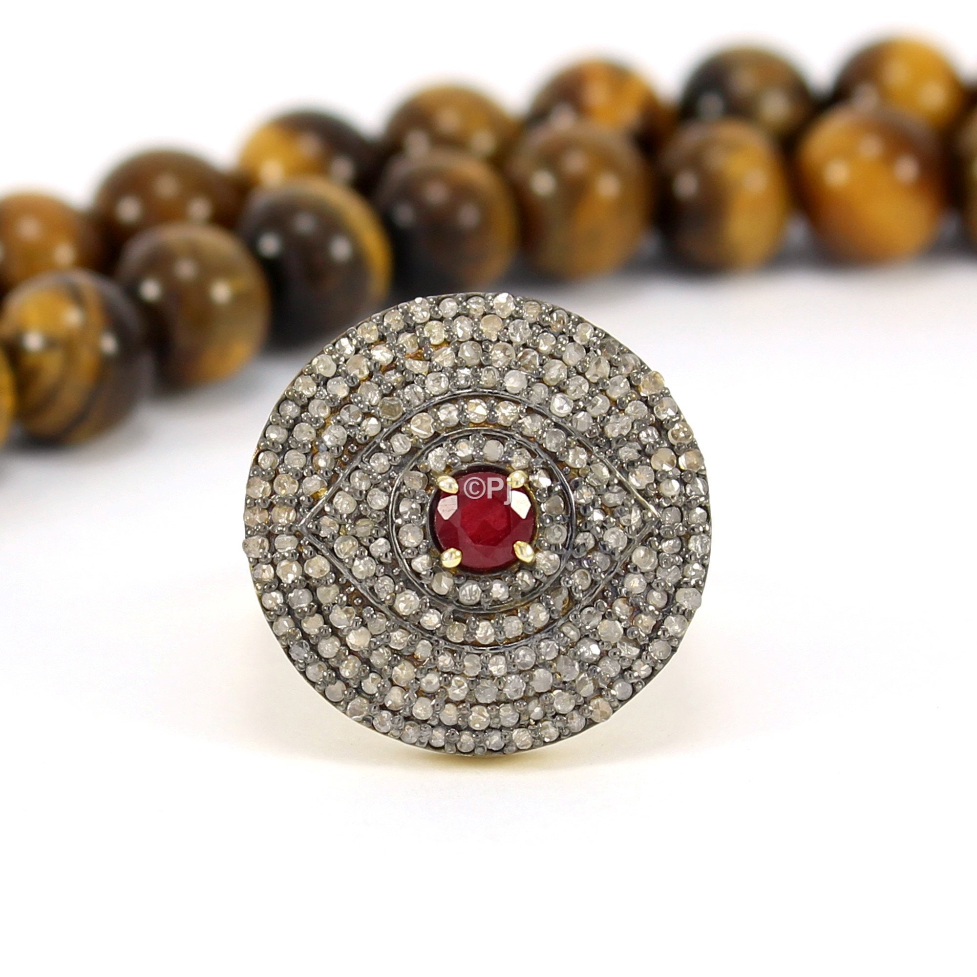 Ruby Diamond Ring Evil Eye Statement Ring Pave Ruby Ring | Etsy