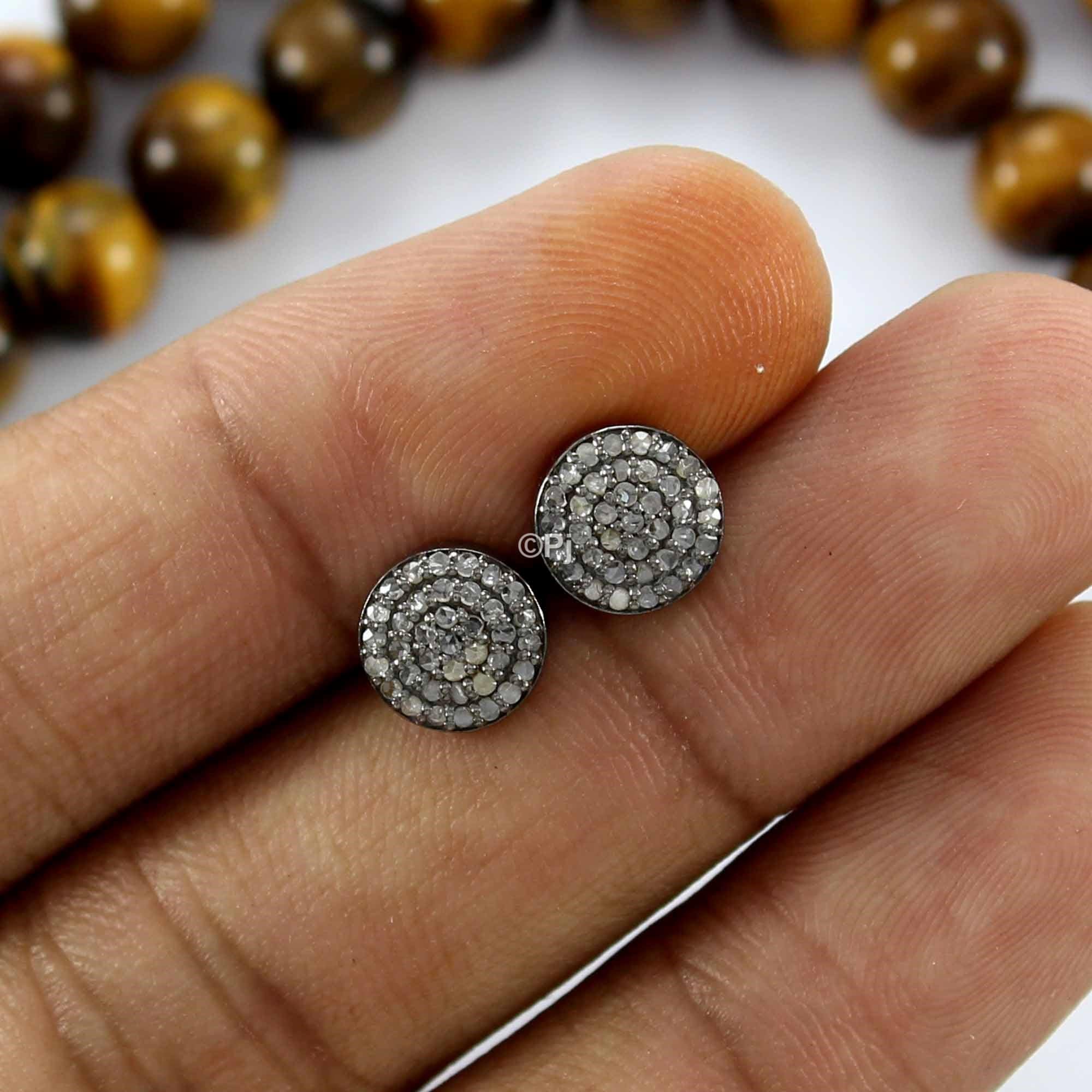 Pave Diamond Round Studs Pave Diamond 8mm Round Disc Earring | Etsy