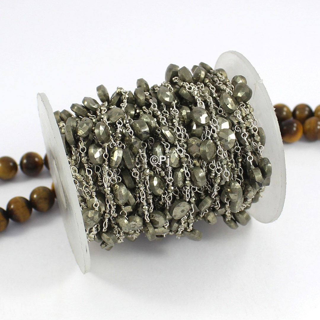 Pyrite Rosary 2mm Beaded Chain, Pyrite Wire Wrapped Rosary Chain, 2mm ...