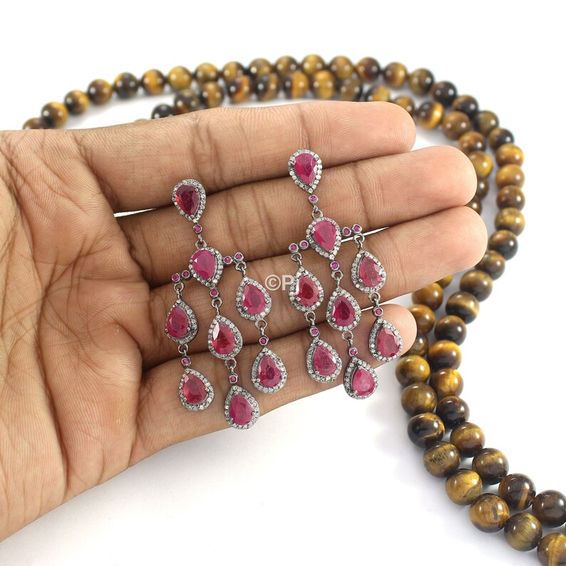 Ruby & Diamond Earrings Ruby Earring Pave Diamond Jewelry | Etsy