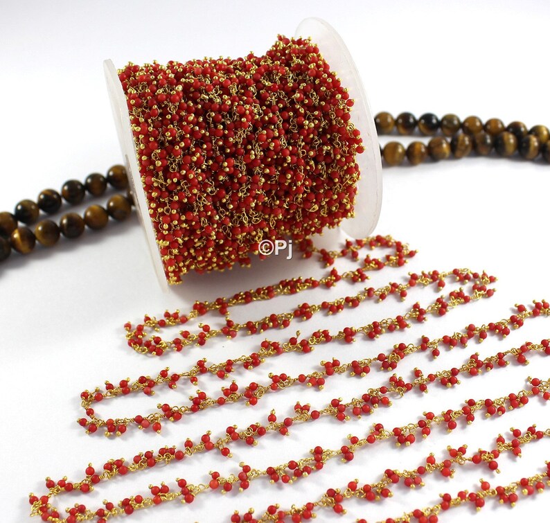 Red Coral Cluster Rosary Chains 2mm Red Coral Dangling Wire - Etsy