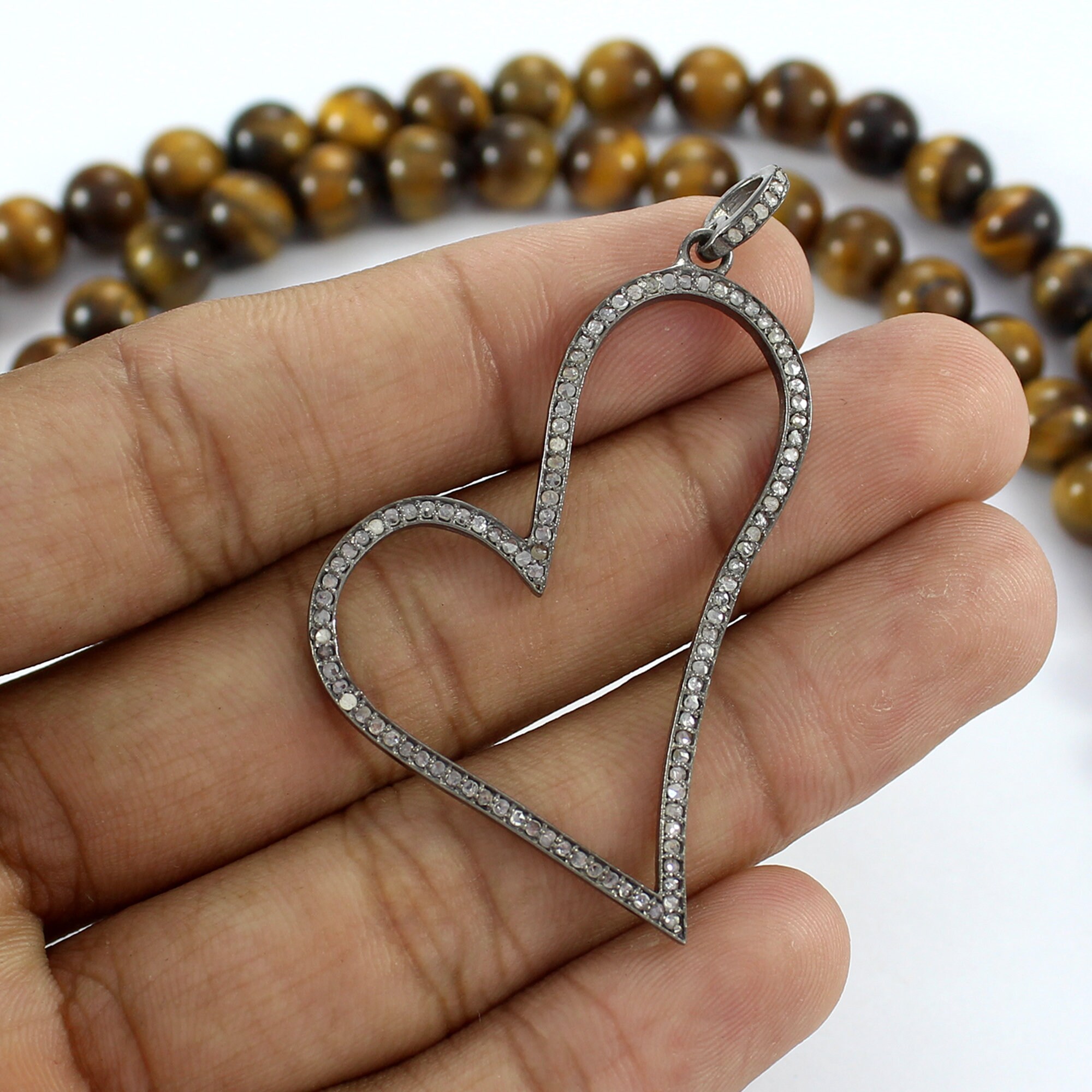 Pave Diamond Heart Pendant Pave Fancy Heart Diamond Pendant | Etsy