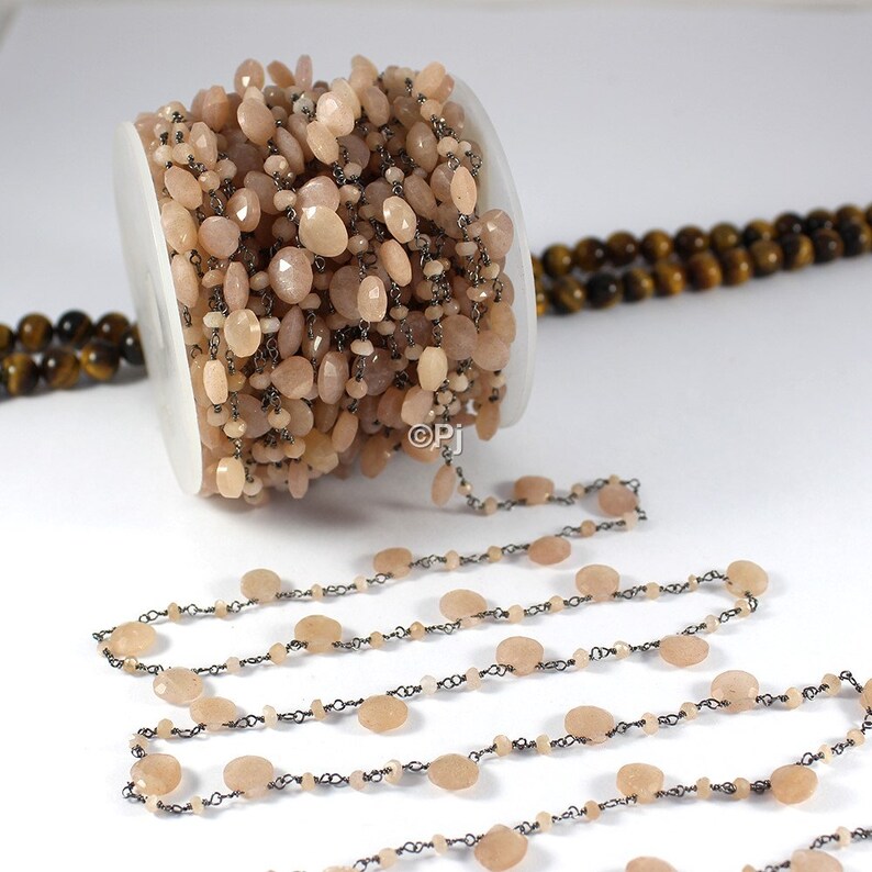 Peach Moonstone Rosary Beaded Chains Peach Moonstone Faceted | Etsy