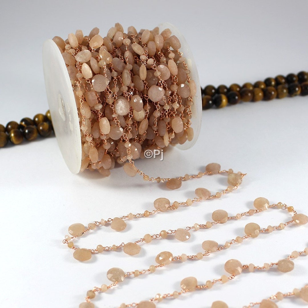 Peach Moonstone Rosary Beaded Chains Peach Moonstone Faceted - Etsy