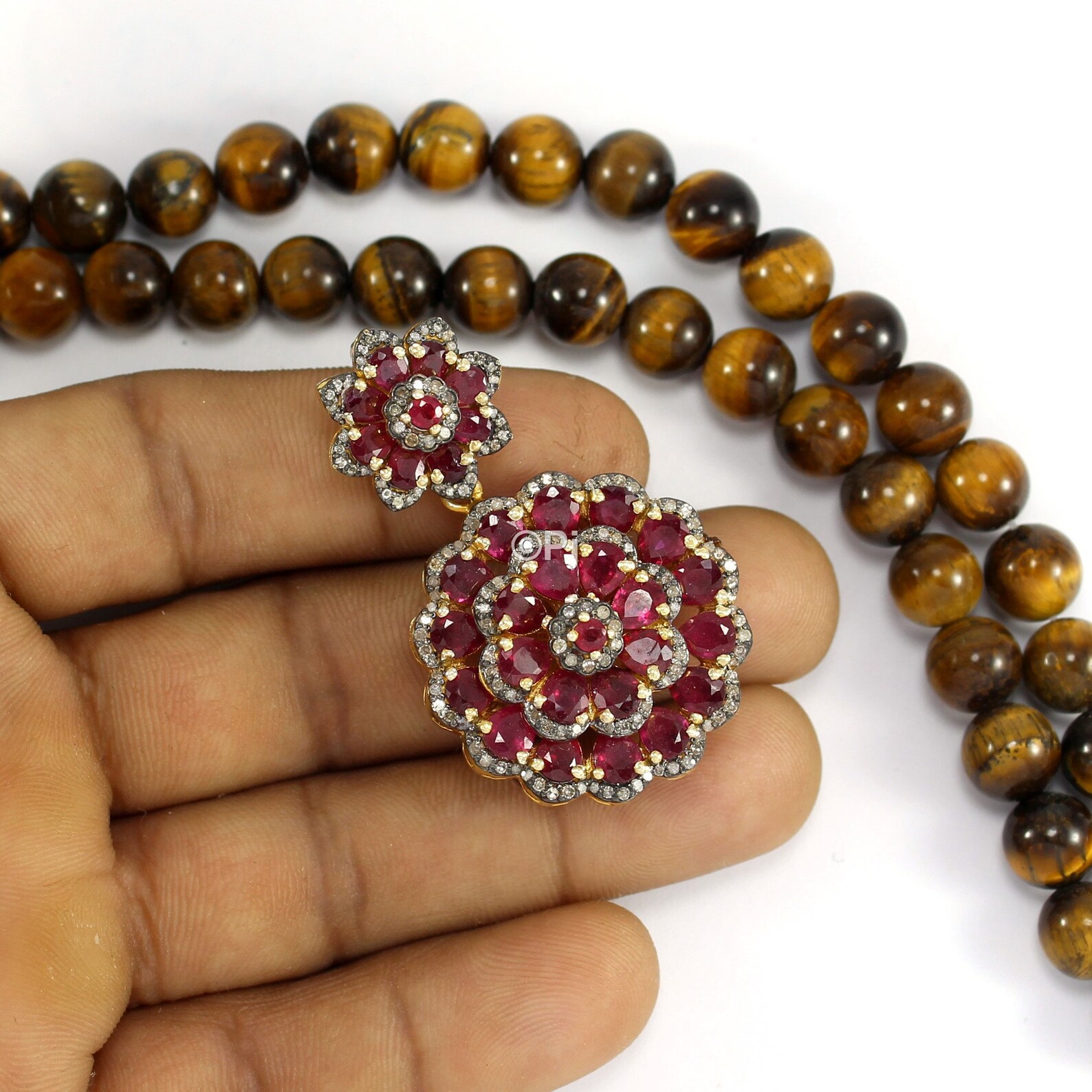 Natural Ruby Diamond Pendant Flower Design Paten Ruby - Etsy