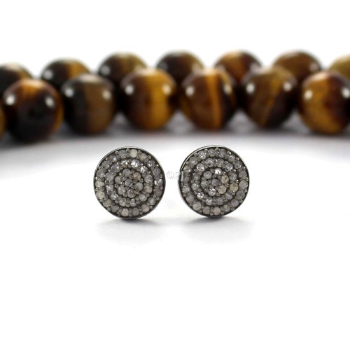 Pave Diamond Round Studs Pave Diamond 8mm Round Disc Earring | Etsy