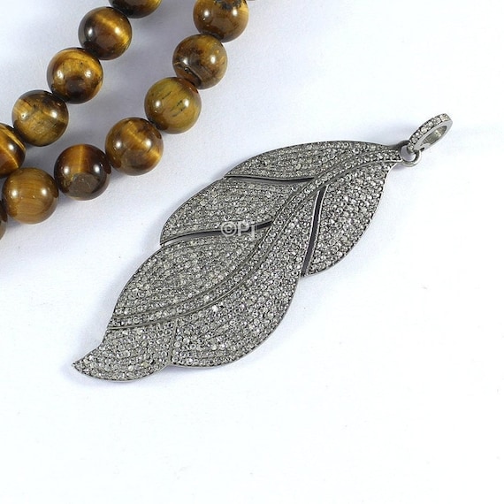 Pave Diamond Feather Pendant Pave Diamond Feather Necklace | Etsy