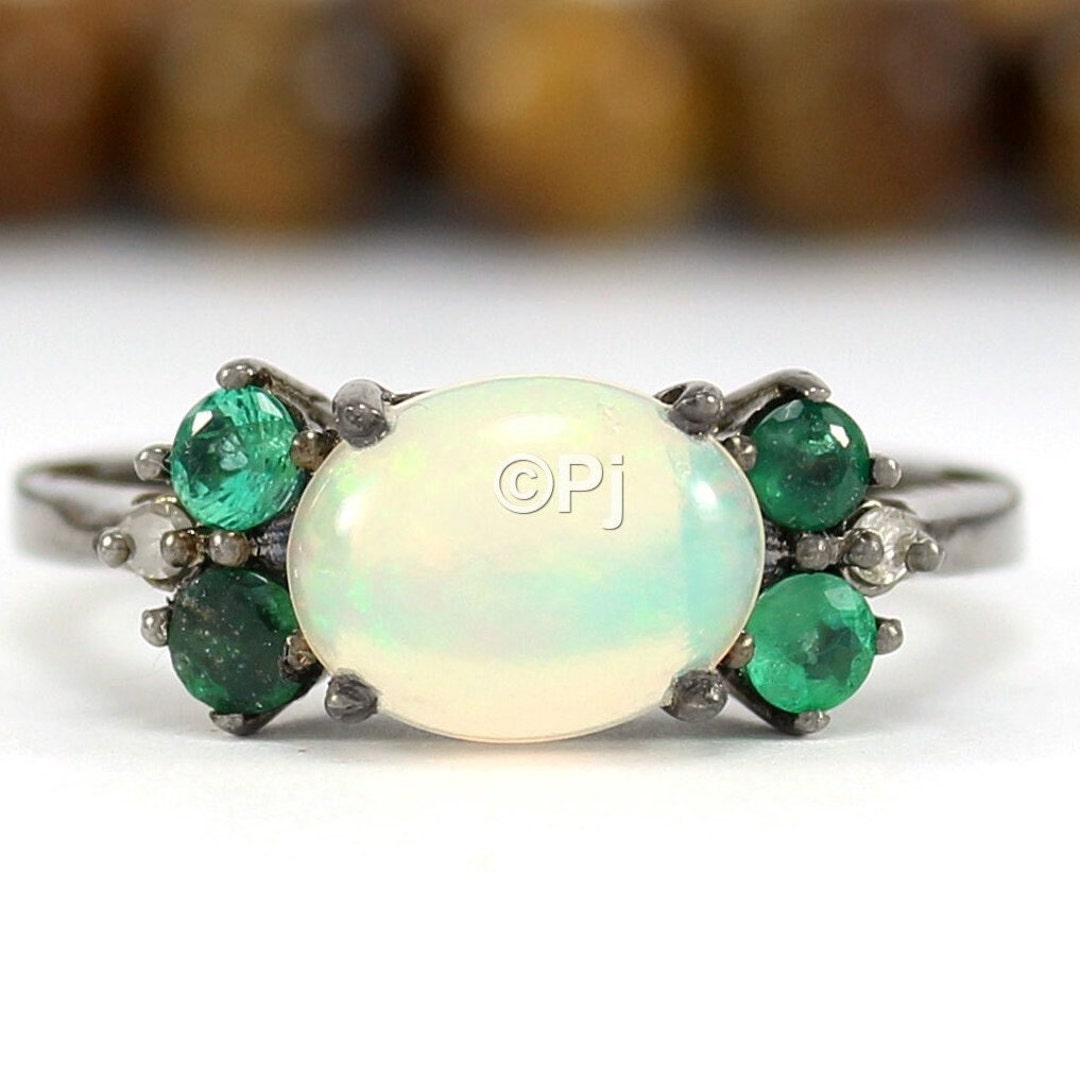 Natural Opal Ring, Opal Ring, Minimalist Ring, Emerald Ring, Statement ...