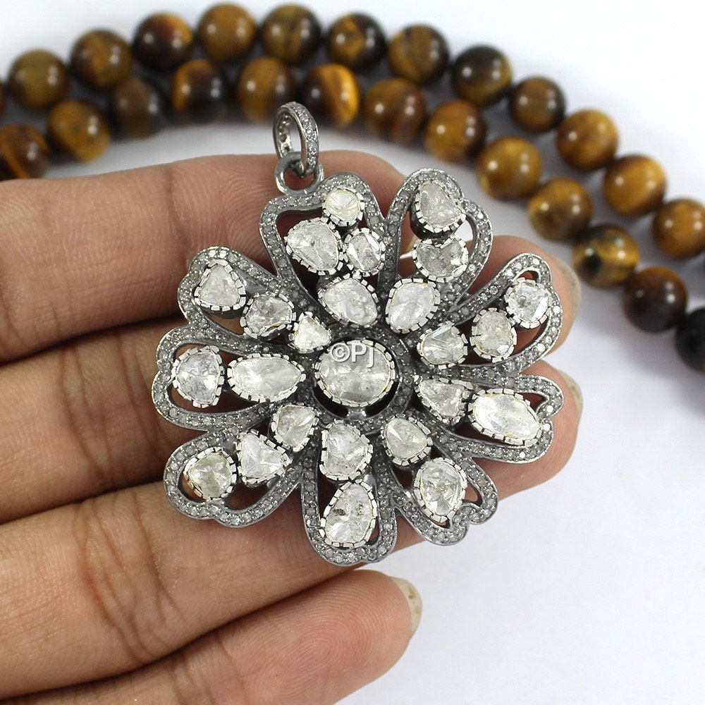 Flower Design Polki Pendant Necklace Polki Diamond Jewelry | Etsy