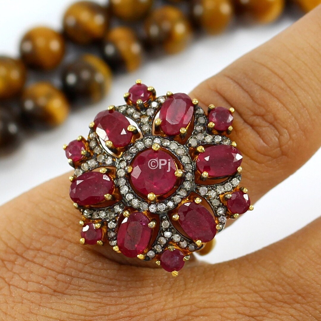Natural Ruby Diamond Ring, Ruby Diamond Jewelry, Ruby Cocktail Diamond ...
