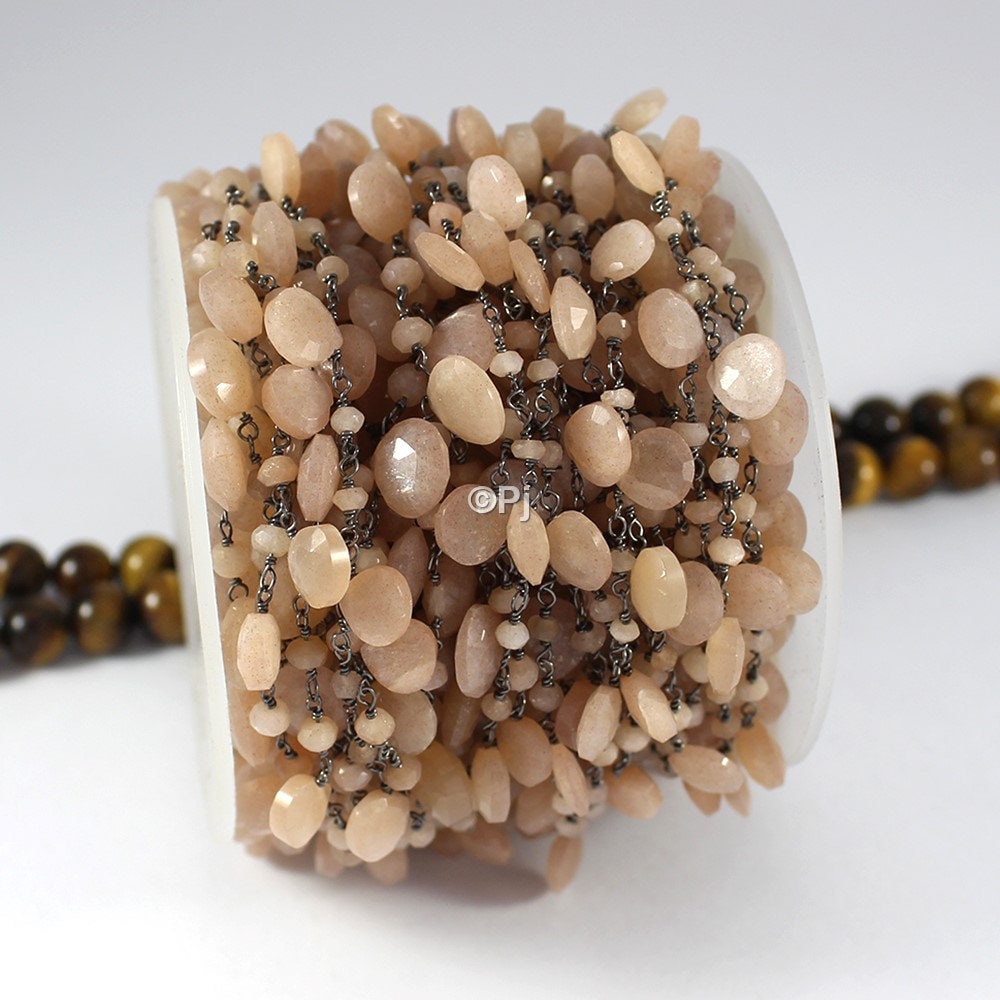Peach Moonstone Rosary Beaded Chains Peach Moonstone Faceted - Etsy