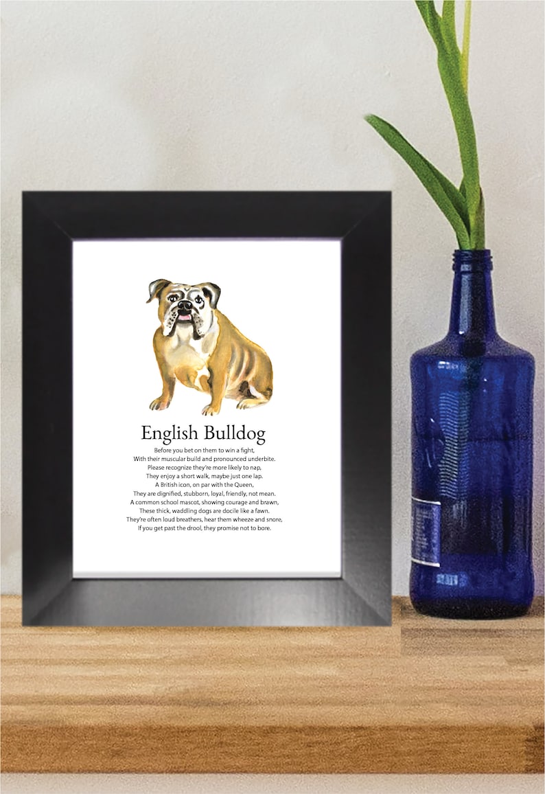 Bulldog Poem Print, Bulldog Print Illustrated Poem, English Bulldog Art ...