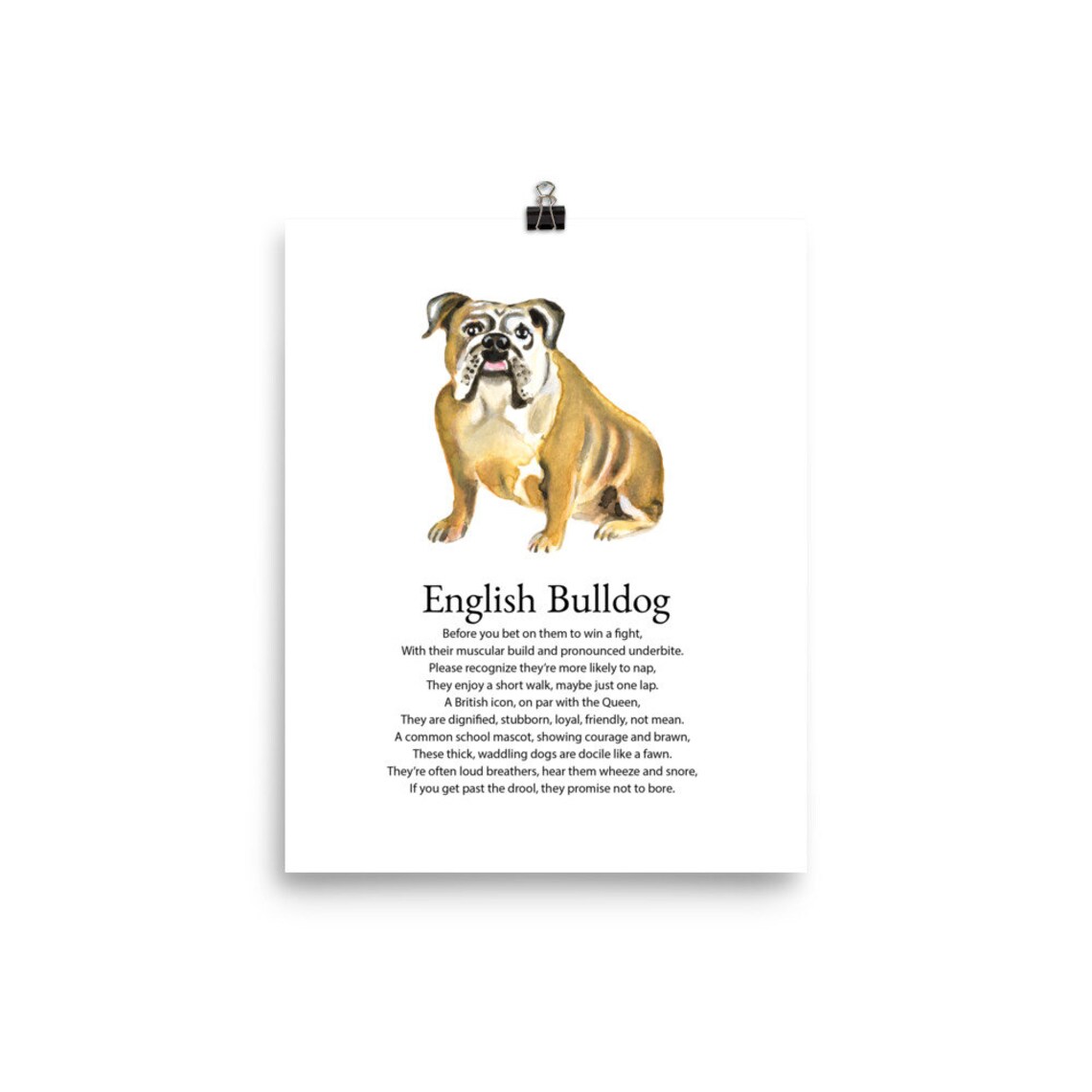 Bulldog Poem Print Bulldog Print Illustrated Poem English | Etsy