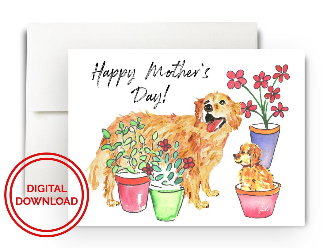 Happy Mother's Day Digital Download Card, I Love You Mom, Golden ...
