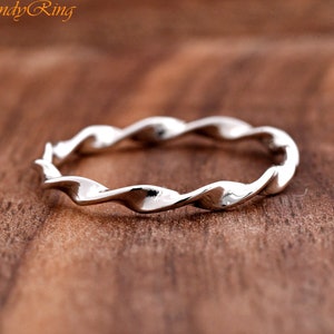 Simple Twisted 2mm Thin Ring, Solid 925 Sterling Silver Stackable ...