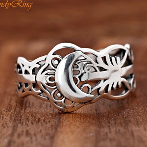 Crescent Moon Center Filigree Cut Out Unique Dainty Silver Ring Solid ...