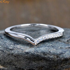 Low V Shpae Wishbone Ring Half CZ Set, Solid 925 Sterling Silver ...