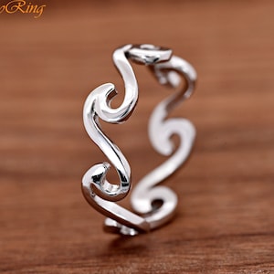 Minimalist Ocean Waves Eternity Band | 925 Sterling Silver Nautical Ocean Tide Wave Ring ...