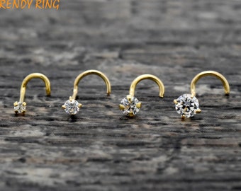 14K Solid Gold Nose Ring, Corkscrew Nose Stud, Gold Nose Stud Twist - Etsy