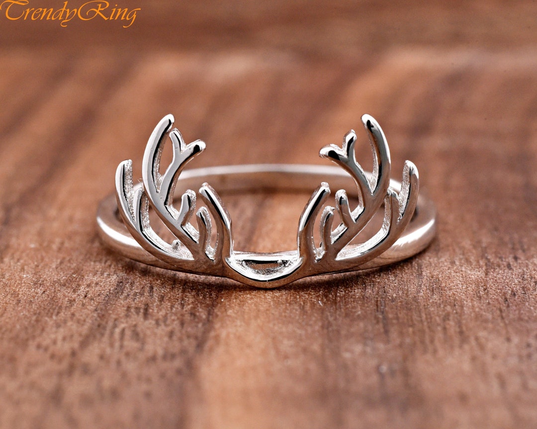 Deer Antlers Skull Shape Ring, Sterling Silver Thumb Ring, Solid 925 ...