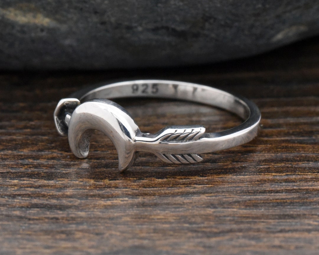 Sterling Silver Moon & Arrow Ring, Women's Silver Ring, Crescent Moon ...