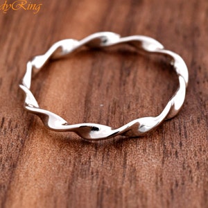 Simple Twisted 2mm Thin Ring, Solid 925 Sterling Silver Stackable ...