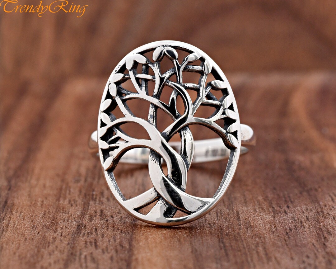 22mm Big Oval Tree of Life Ring, Tree of Life Vintage Silver Ring ...