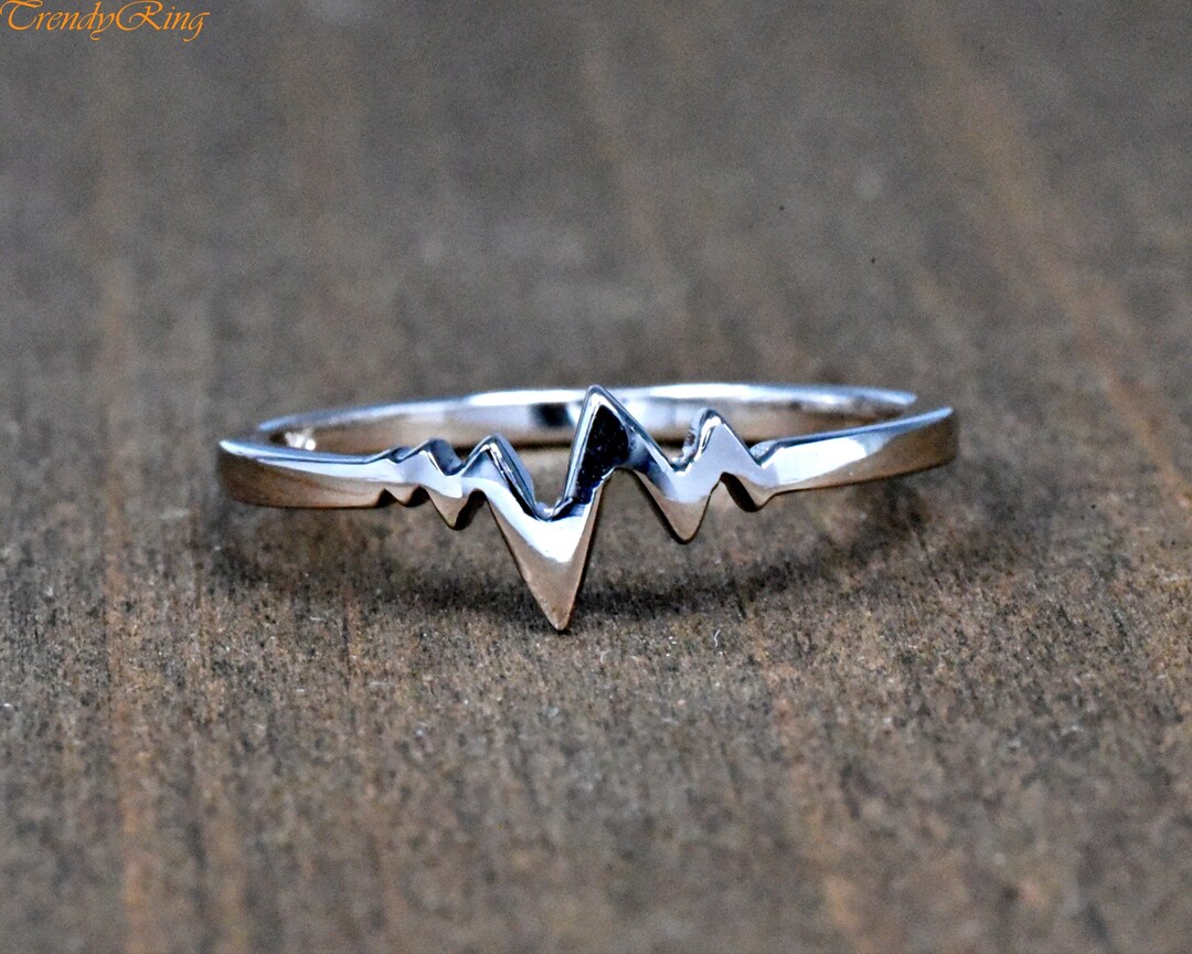 Womens Heart Beat Promise Ring Solid 925 Sterling Silver Hearbeat Waves ...