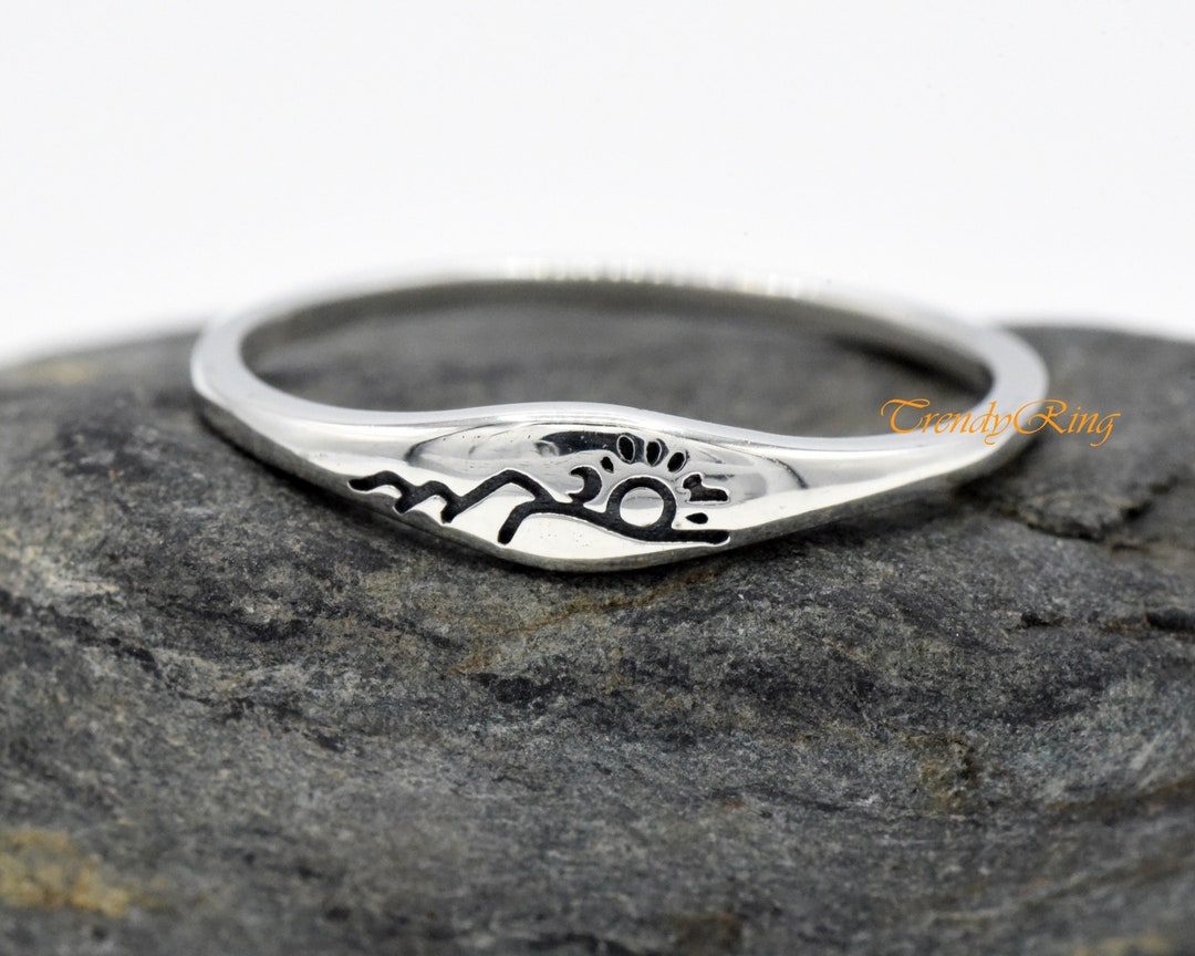 Unique Shape Signet Style Mountains Range Sun Rising Crescent Moon ...