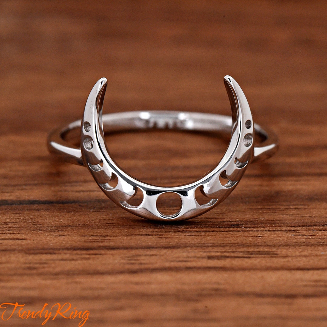 Moon Phases Ring Crescent Moon Ring 925 Sterling Silver Phases Moon ...