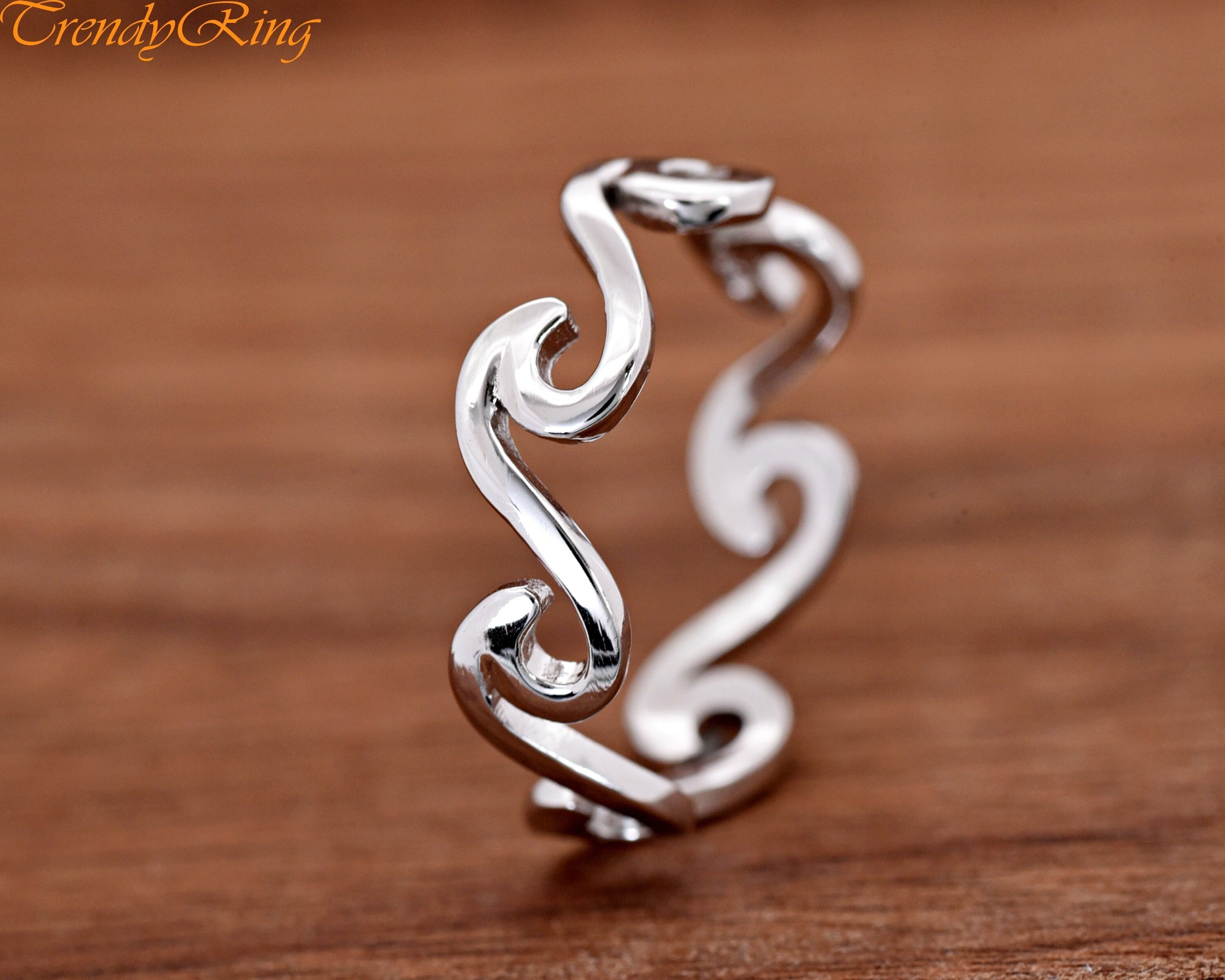 Minimalist Ocean Waves Eternity Band | 925 Sterling Silver Nautical ...