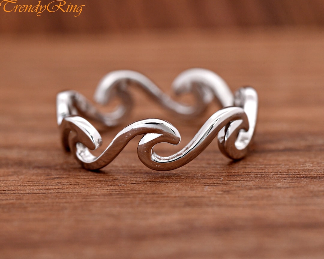 Minimalist Ocean Waves Eternity Band 925 Sterling Silver Nautical Ocean Tide Wave Ring Silver ...