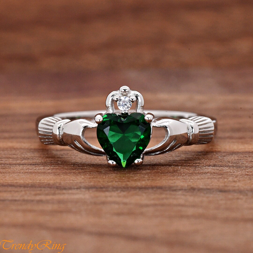 925 Sterling Silver May Birthstone Green Emerald Color Heart CZ Celtic ...