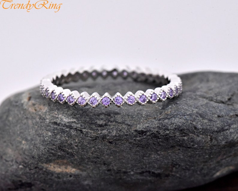 Sterling Silver 2mm Thin Rhombus Pattern Full Eternity Band Light ...
