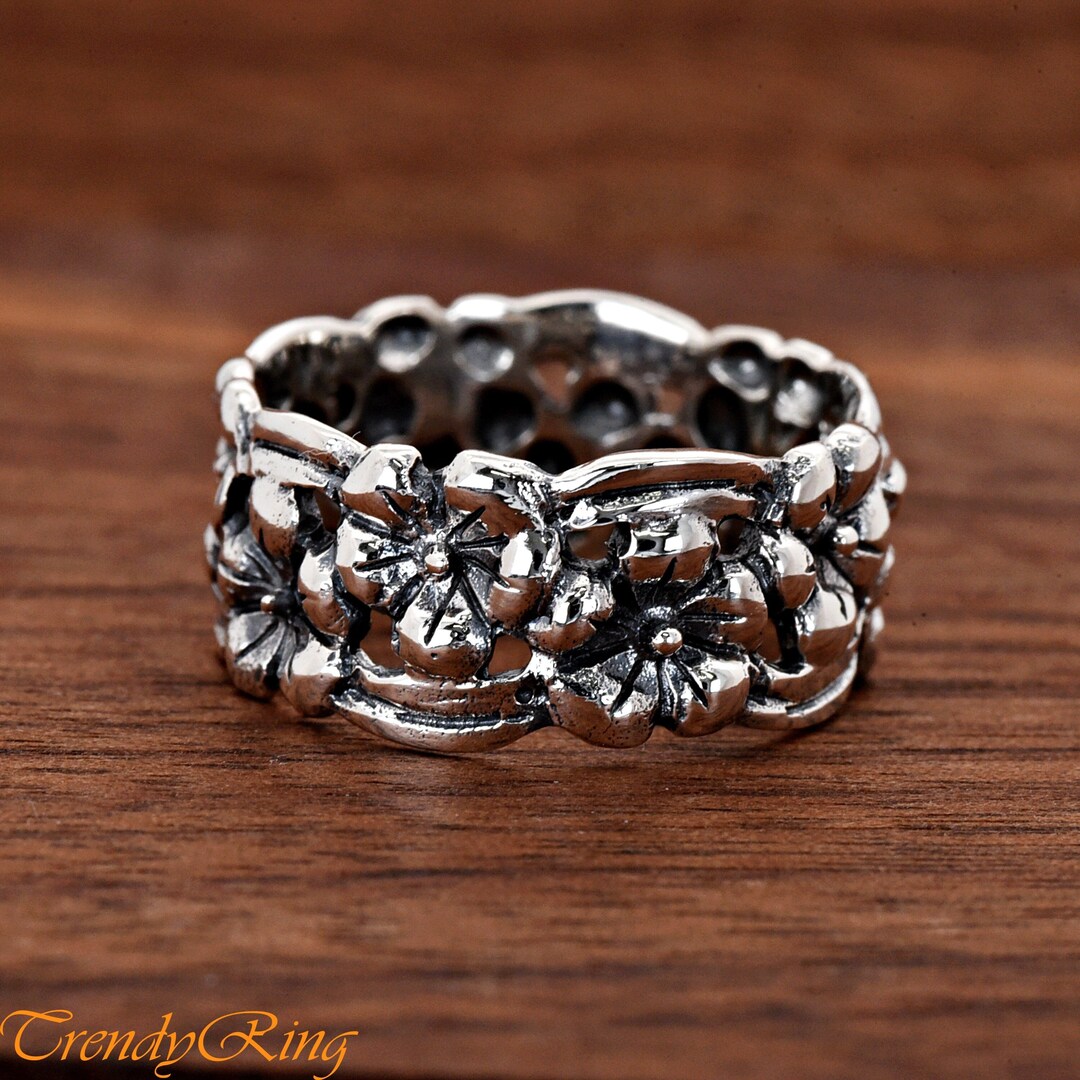 Solid 925 Sterling Silver Vintage Style 9mm Thick Hibiscus Solid 925 Sterling Silver Vintage Style 9mm Thick Hibiscus